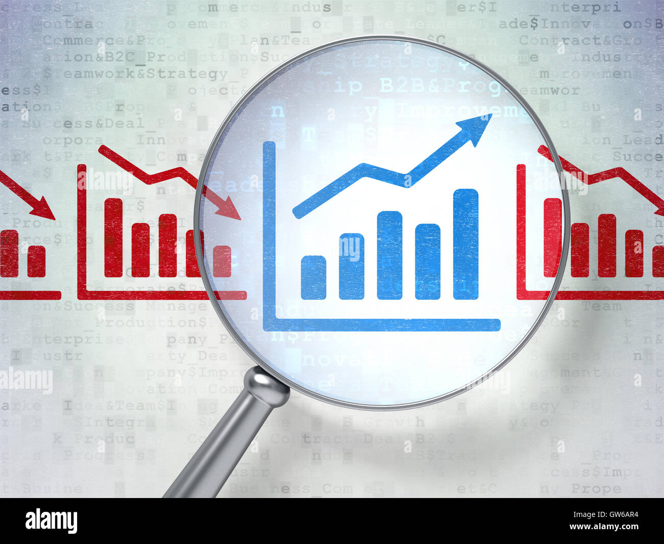 Business concept: Graph with optical glass on digital background Stock ...