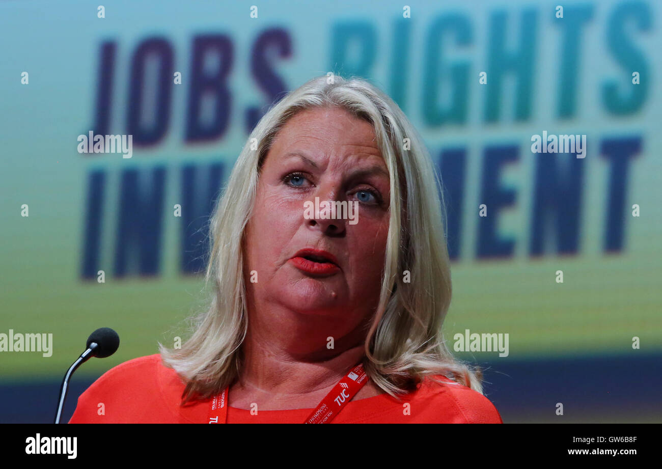 Liz Snape, President of the TUC, delivers a speech at the annual TUC ...