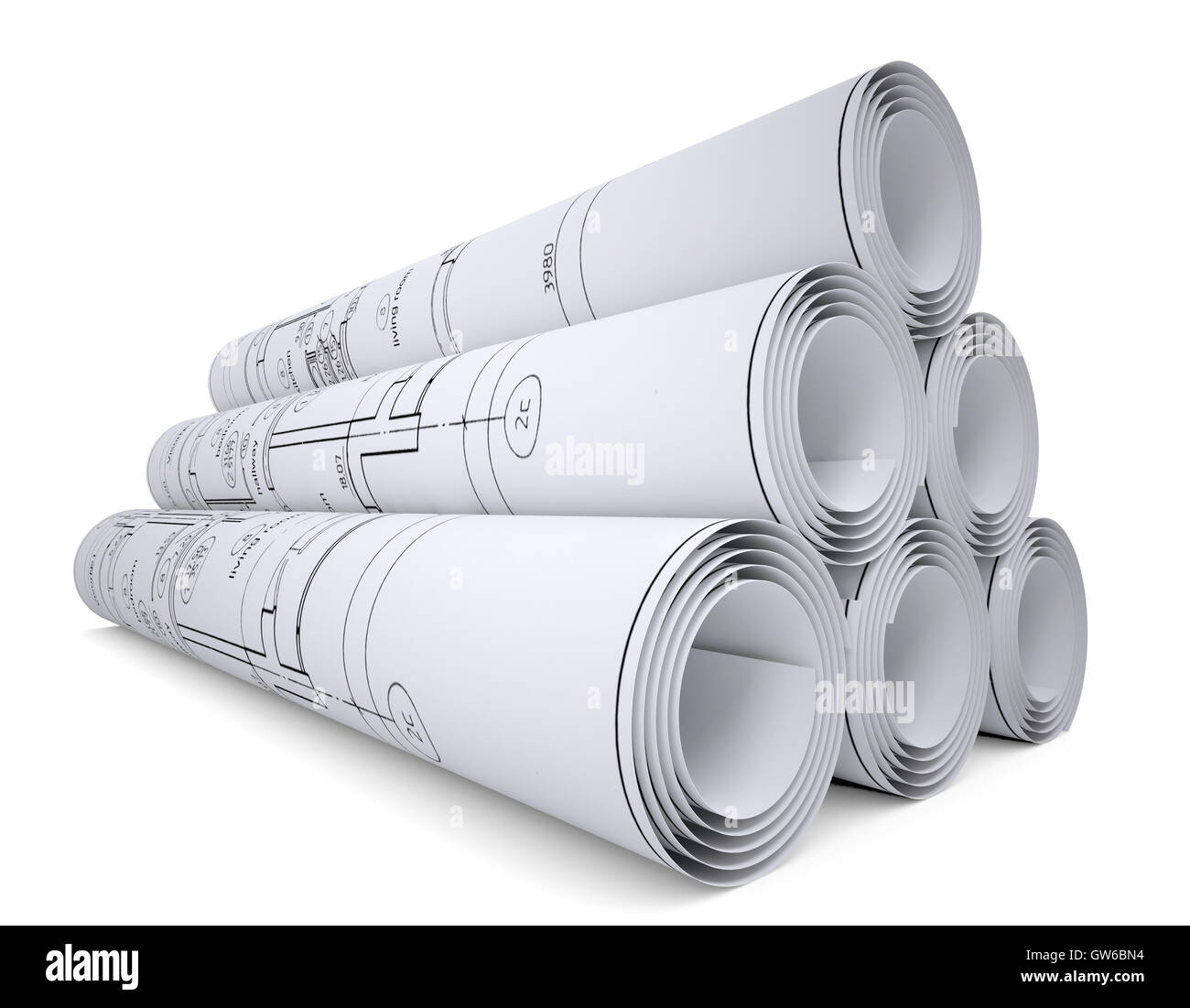 Scrolls of engineering drawings Stock Photo - Alamy