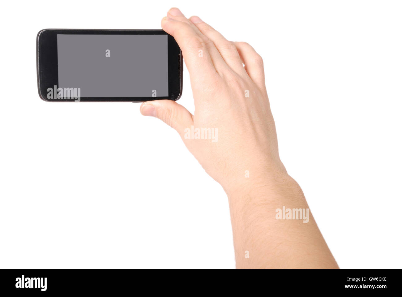 Man hand holding a smartphone with blank screen isolated on white Stock ...