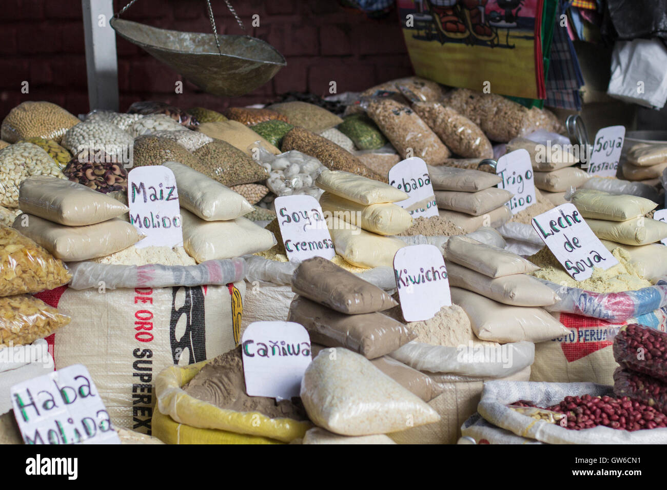 A sack of dry corn at a farmers market in Peru Stock Photo - Alamy