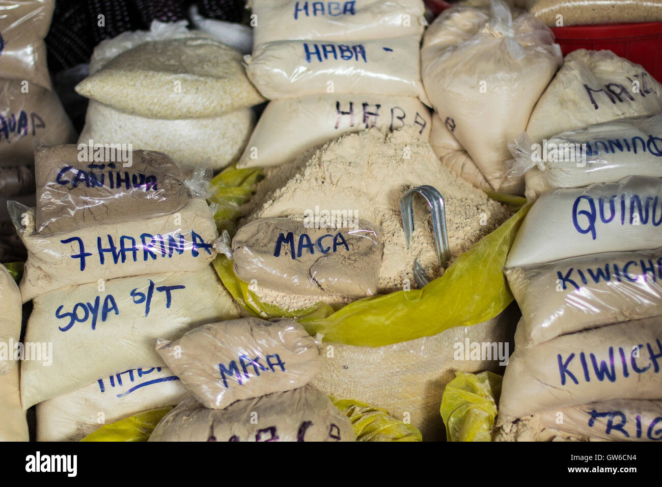 A sack of dry corn at a farmers market in Peru Stock Photo - Alamy