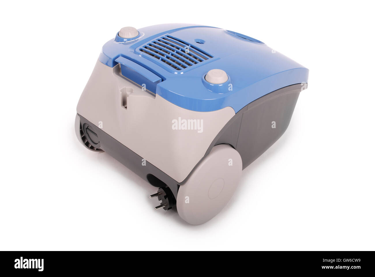 Blue vacuum cleaner isolated on white background. Clipping path inside ...