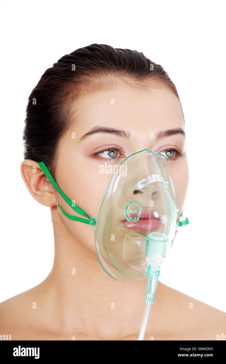 Diseased female patient wearing a oxygen mask Stock Photo - Alamy
