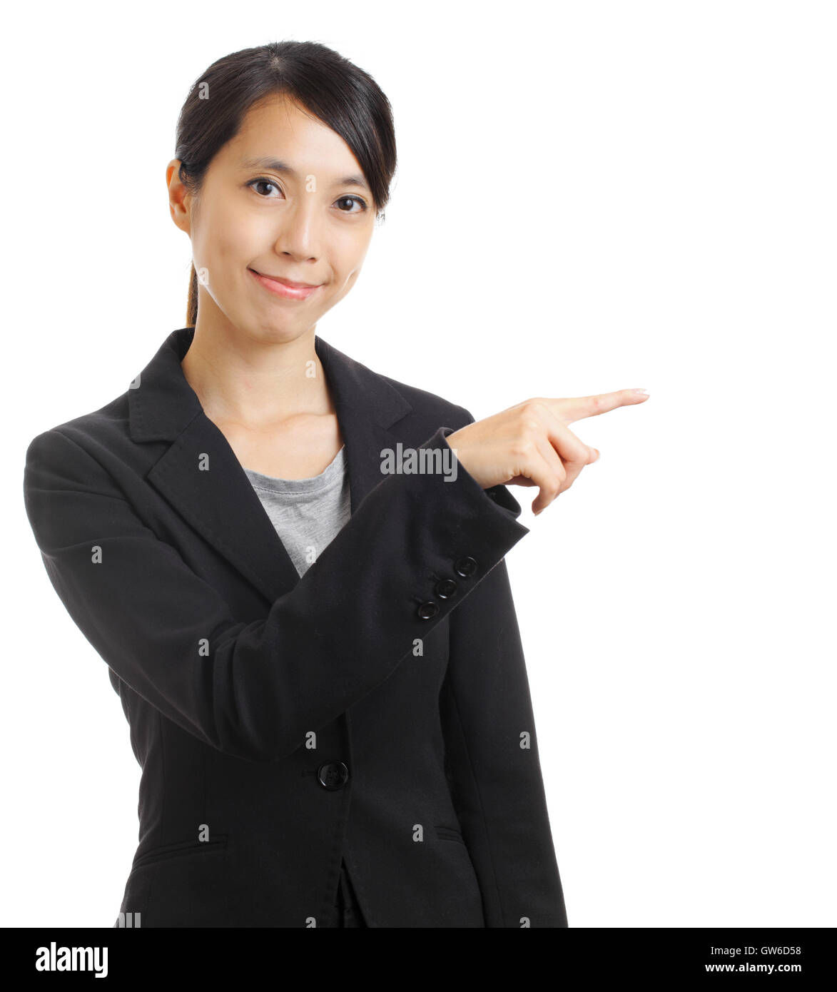 Asian woman pointing Stock Photo - Alamy