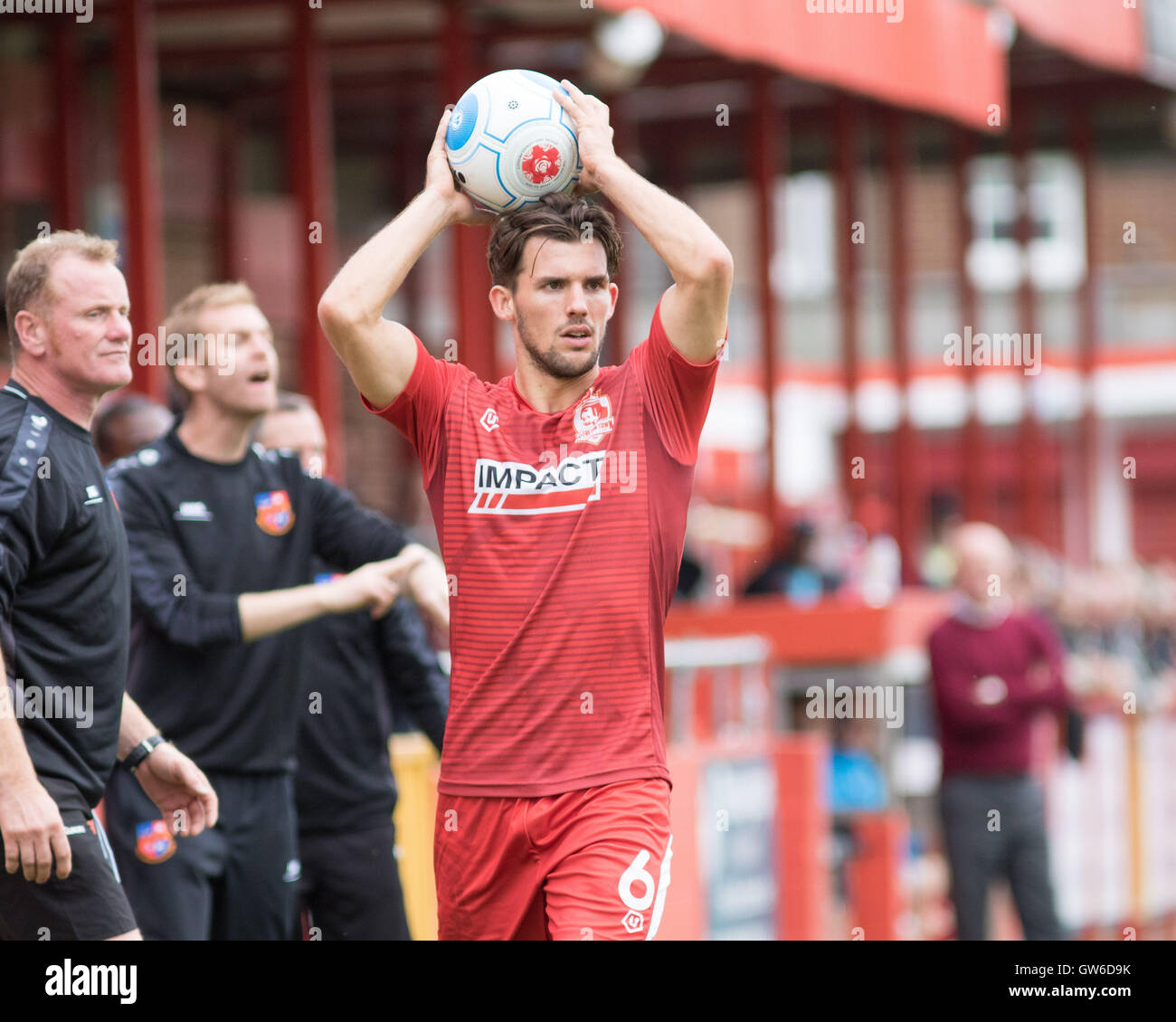 Ryan Wilson takes throw in for Alfreton Town Stock Photo - Alamy