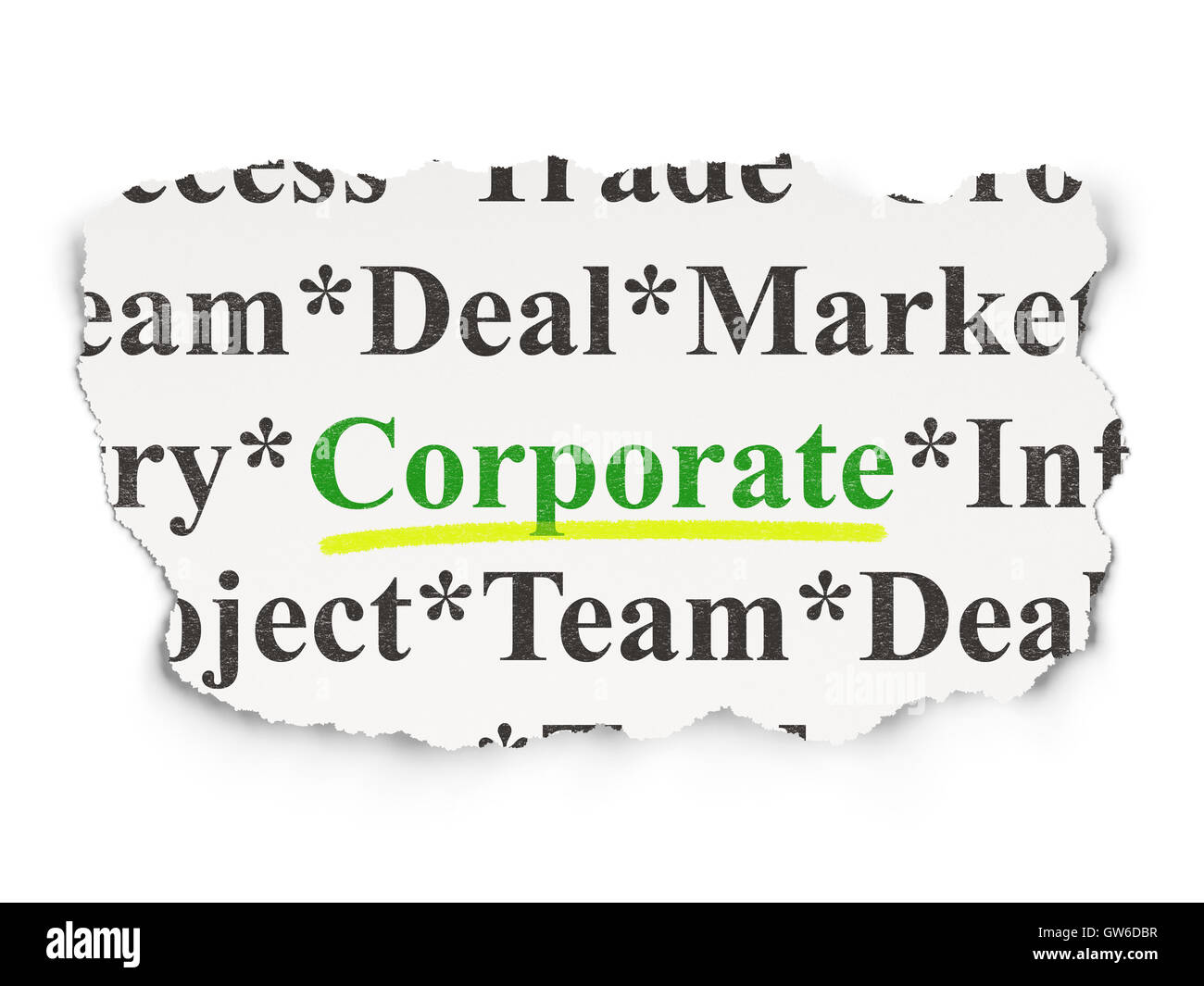 Torn newspaper with words Corporate on background Stock Photo - Alamy