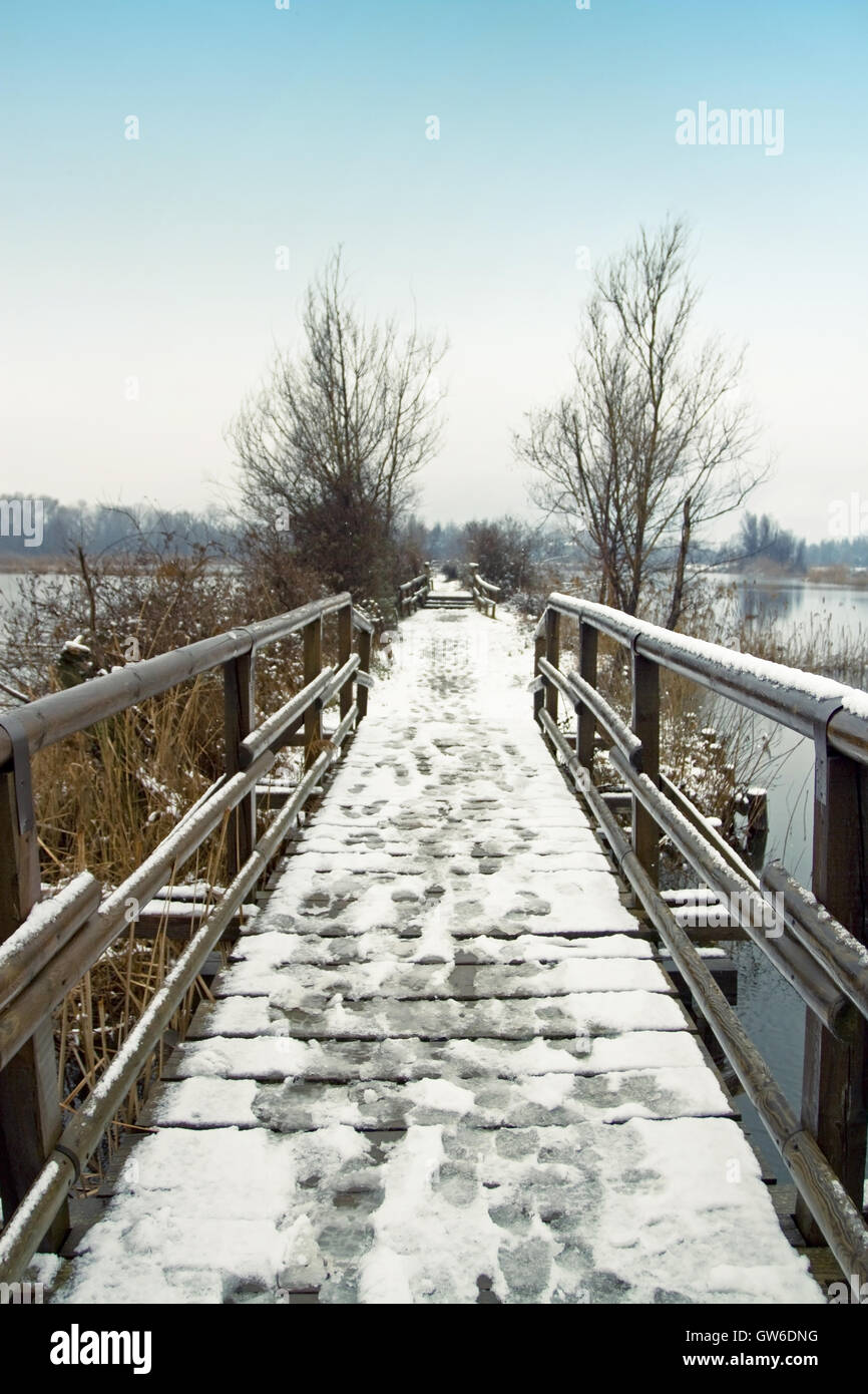 wooden walkway in winter Stock Photo - Alamy