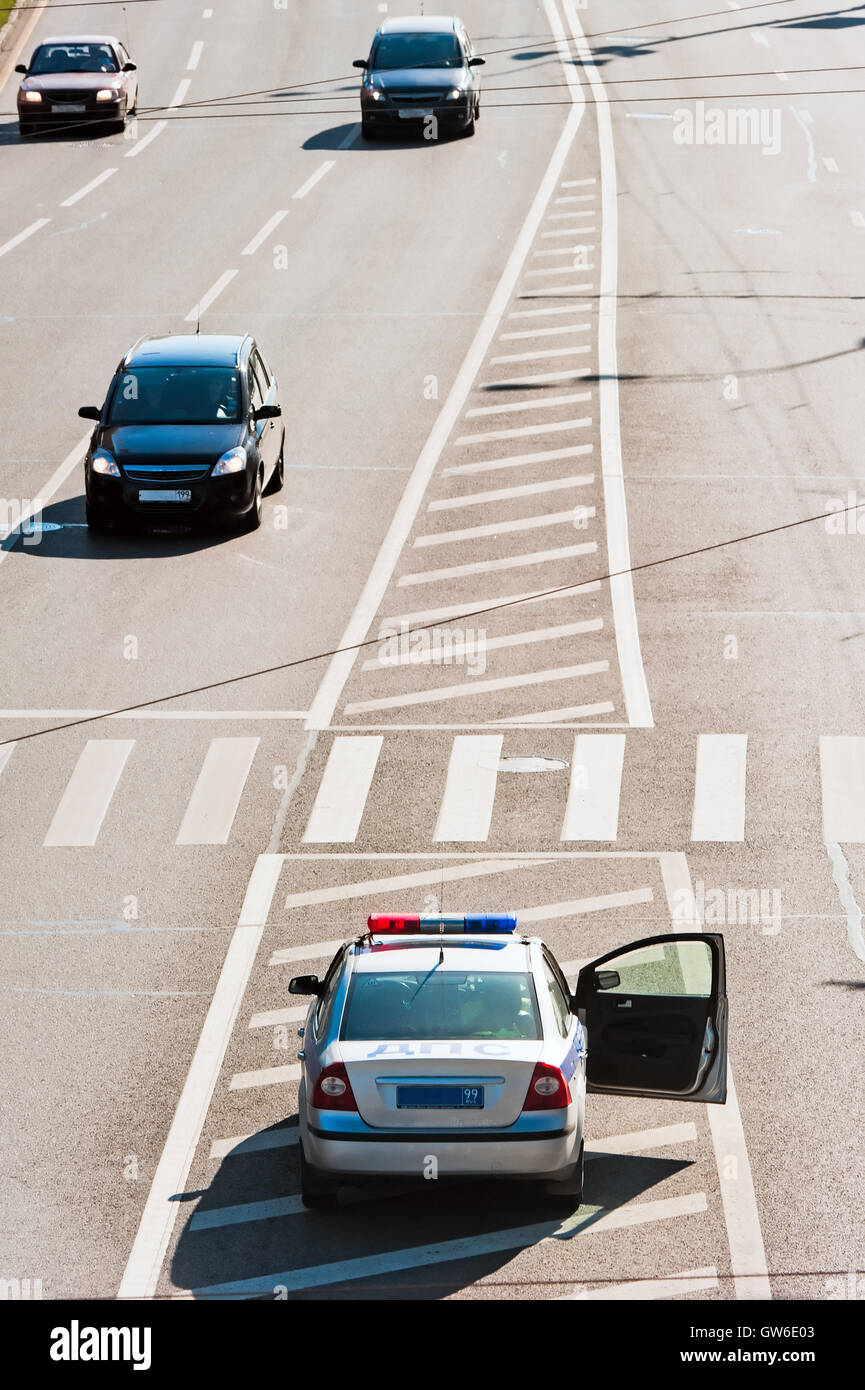 The car traffic police on duty service raddilitelnoy line highway Stock ...
