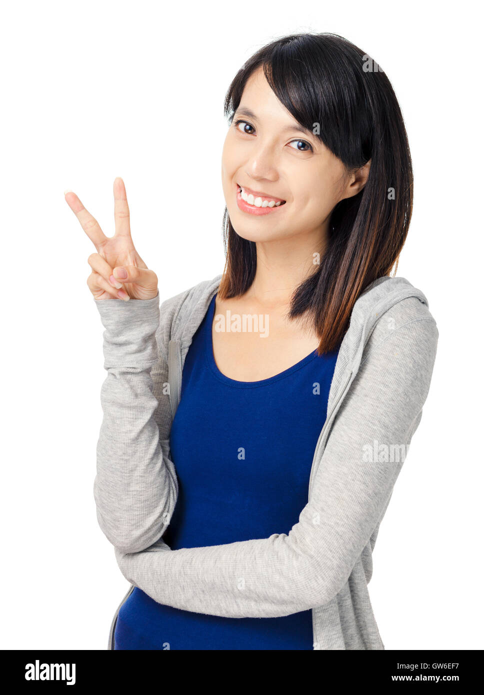 young girl show victory sign isolated on white background Stock Photo ...