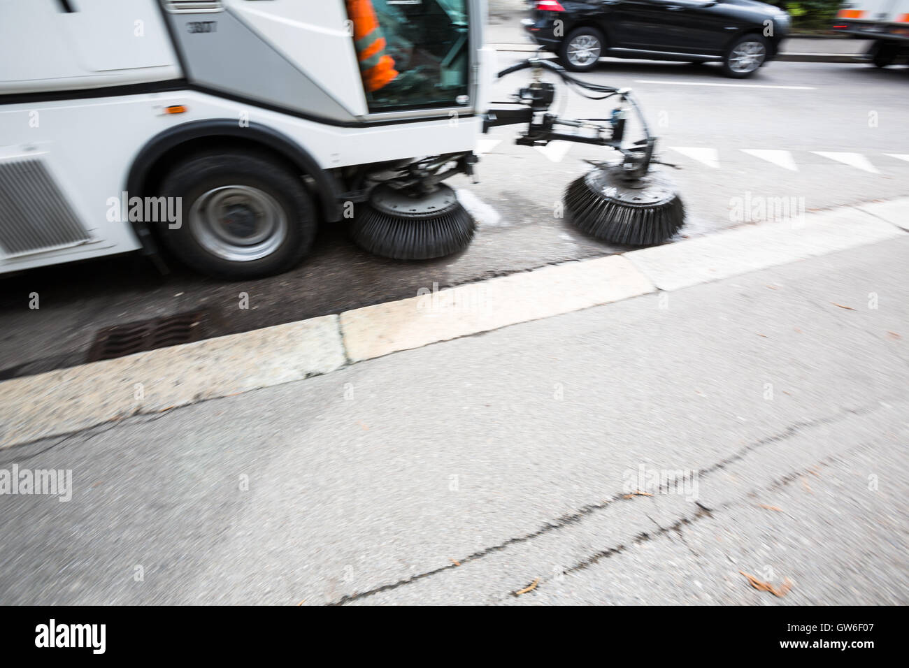 Detail of a street sweeper machine/car cleaning the road Stock Photo ...