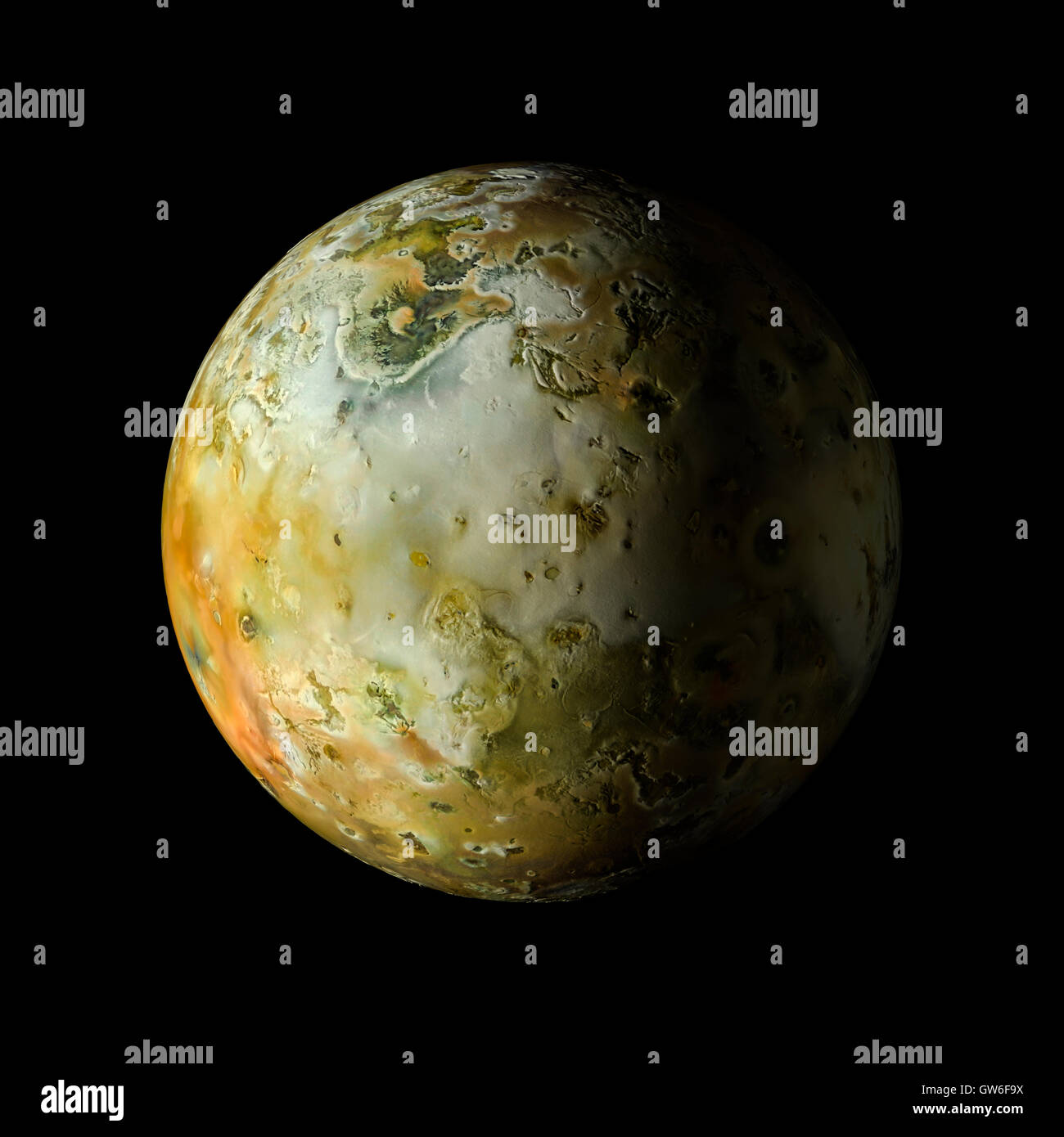 Solar system planet Io on black background 3d rendering. Elements of ...