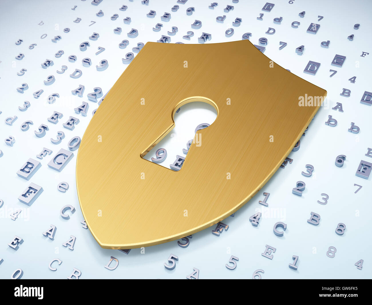 Safety concept: Golden Shield With Keyhole on digital background Stock ...