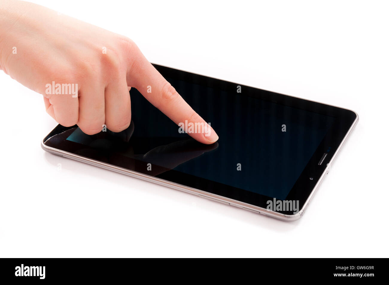 Touching the tablet Stock Photo - Alamy