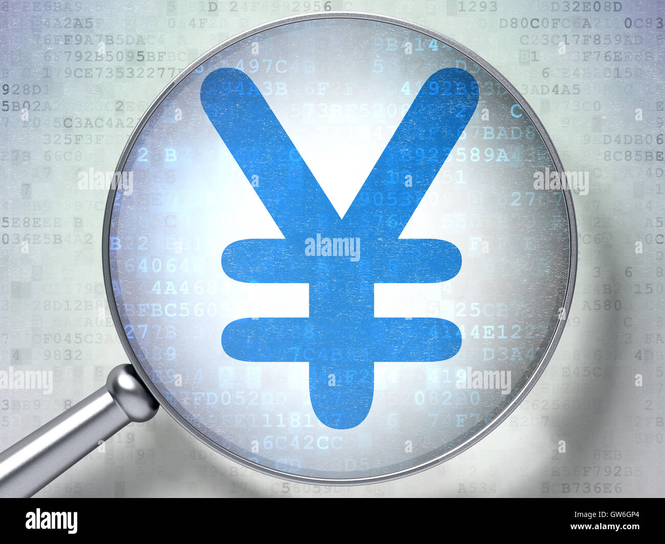 Currency concept: Yen with optical glass on digital background Stock ...