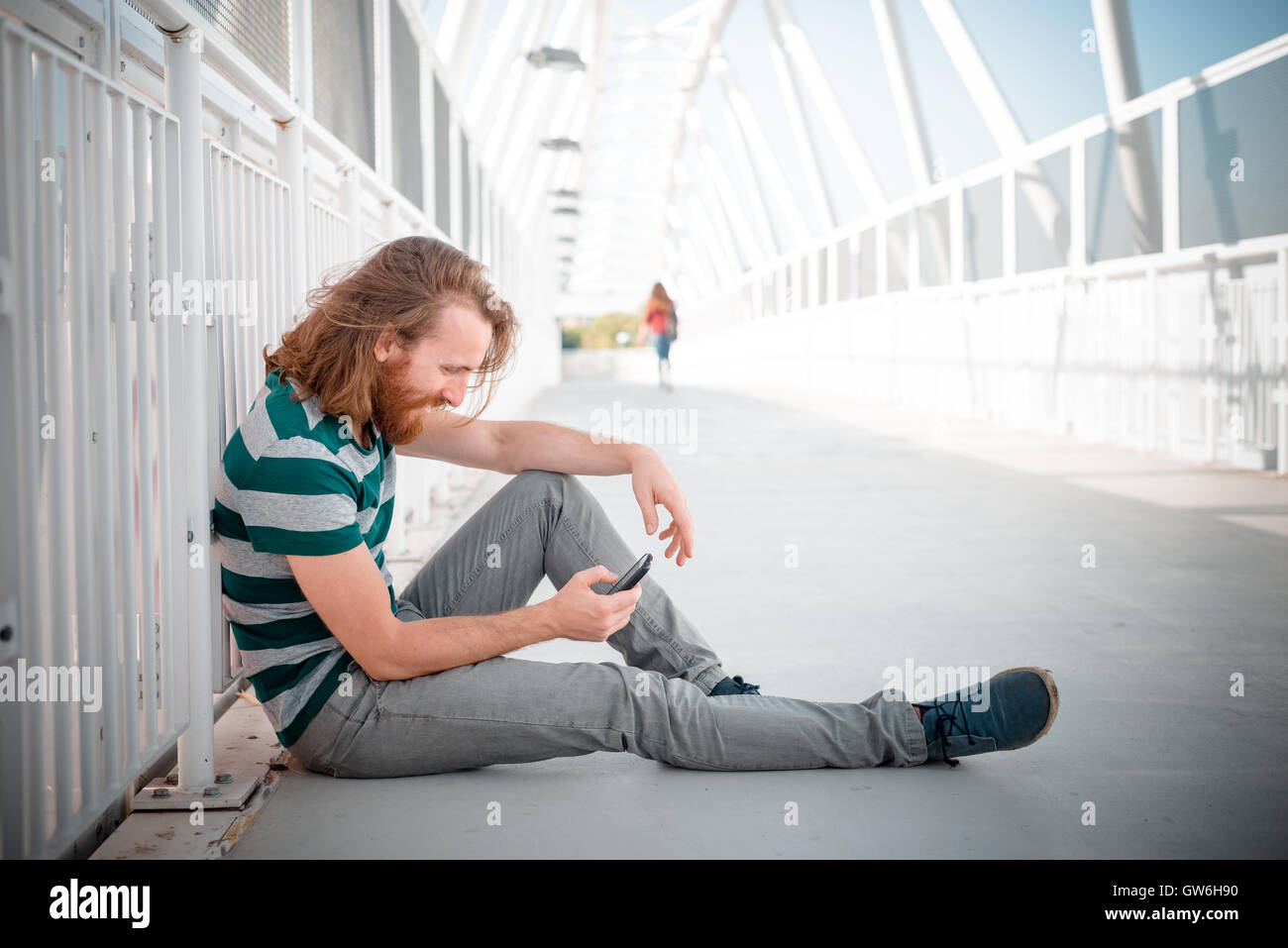 stylish hipster model with long red hair and beard lifestyle on Stock ...