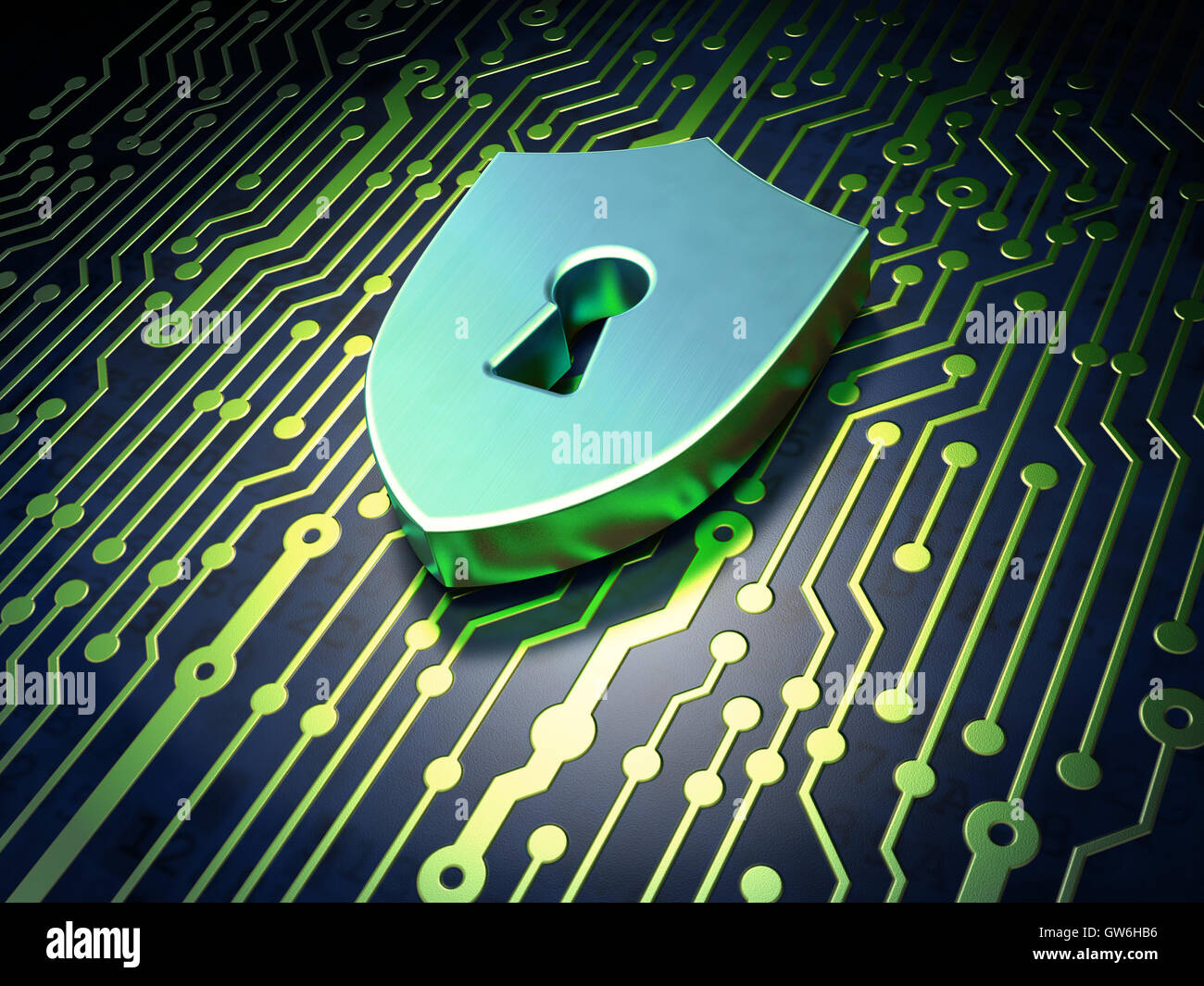 Security concept: circuit board with Shield Keyhole icon Stock Photo ...
