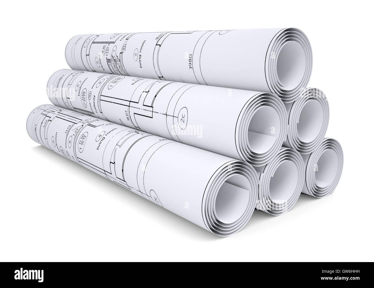 Scrolls of engineering drawings Stock Photo - Alamy