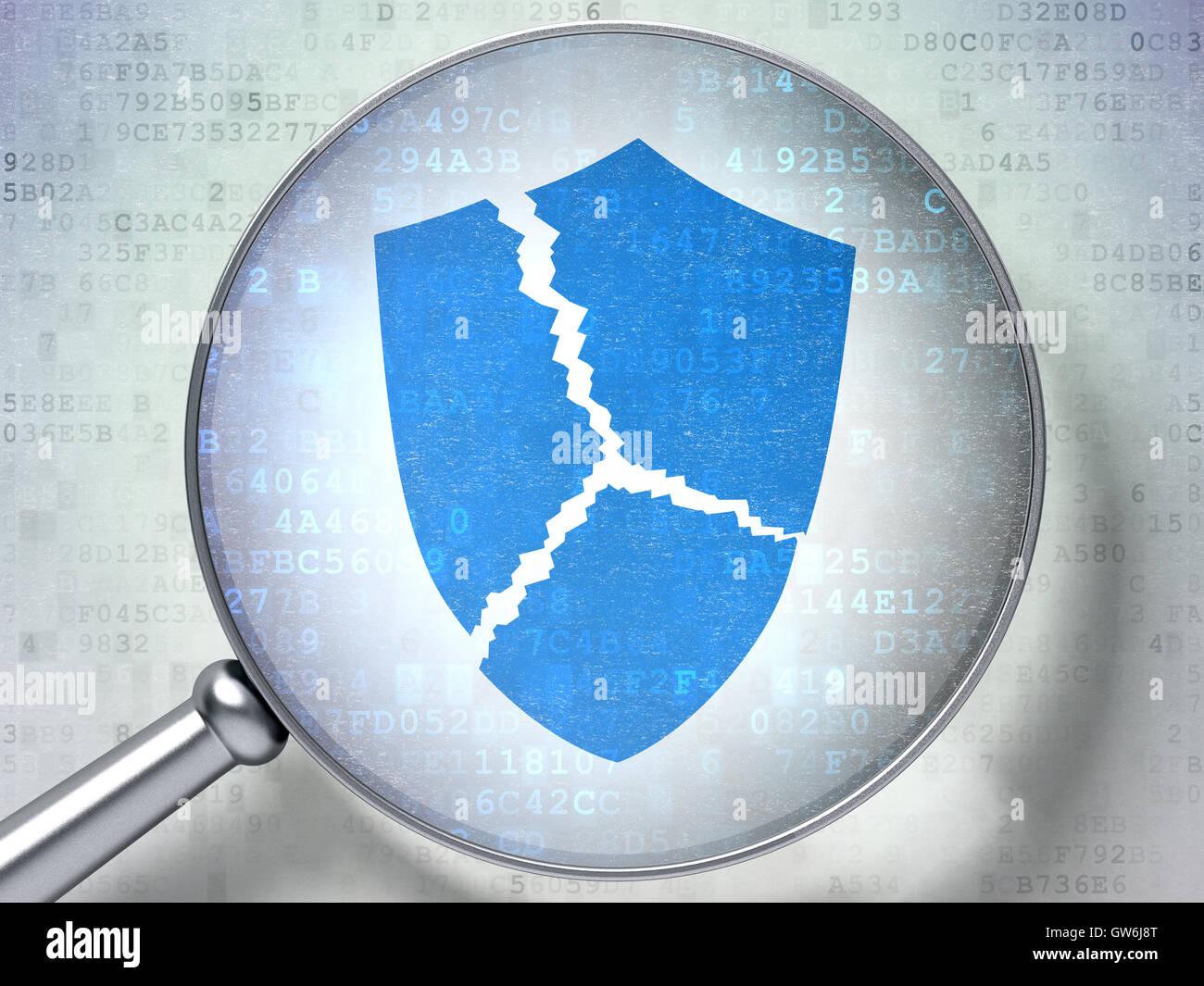 Privacy concept: optical glass with Broken Shield icon Stock Photo - Alamy