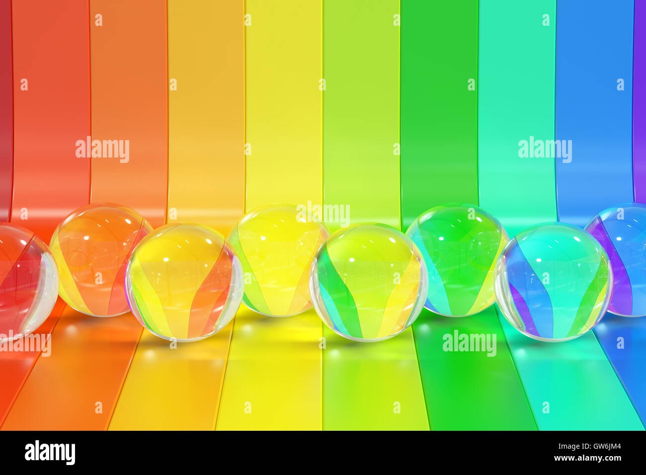 Abstract rainbow colors strips with crystal balls background, 3D ...