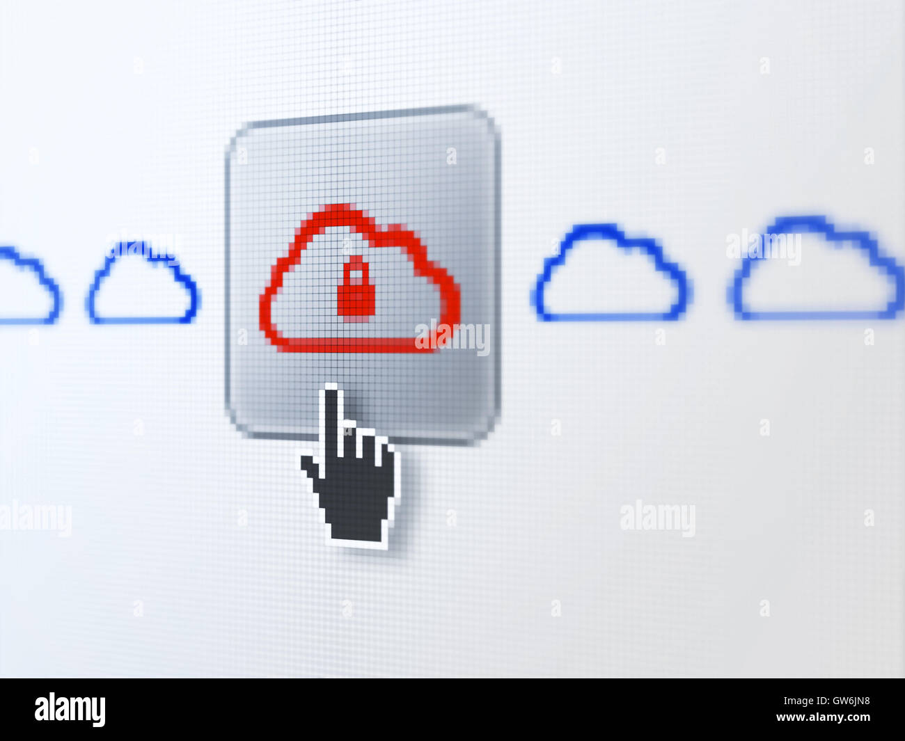 Cloud networking concept: Cloud With Padlock on digital computer Stock ...