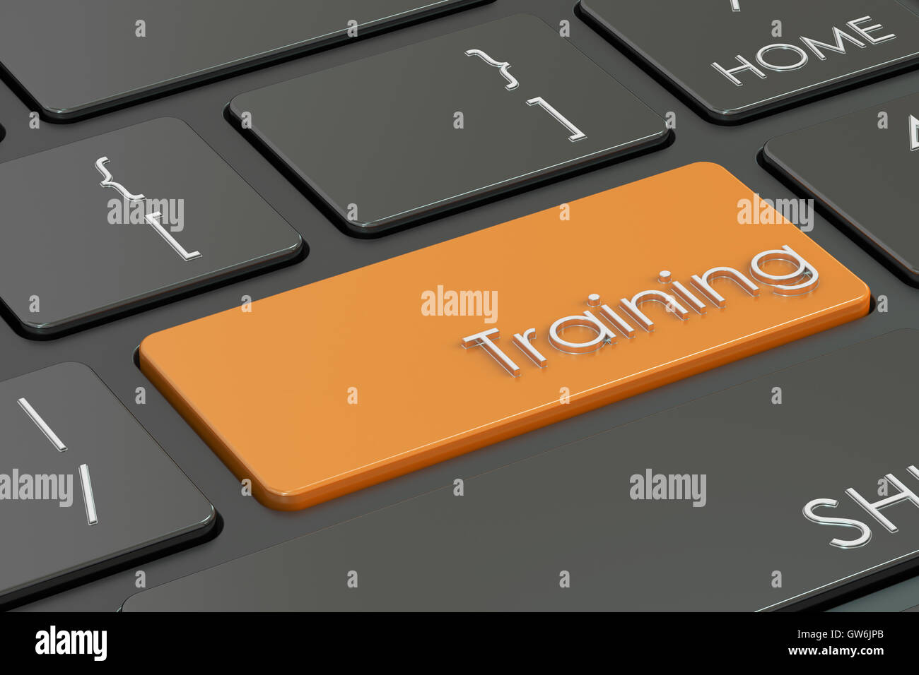 Training, orange key on keyboard, 3D rendering Stock Photo - Alamy