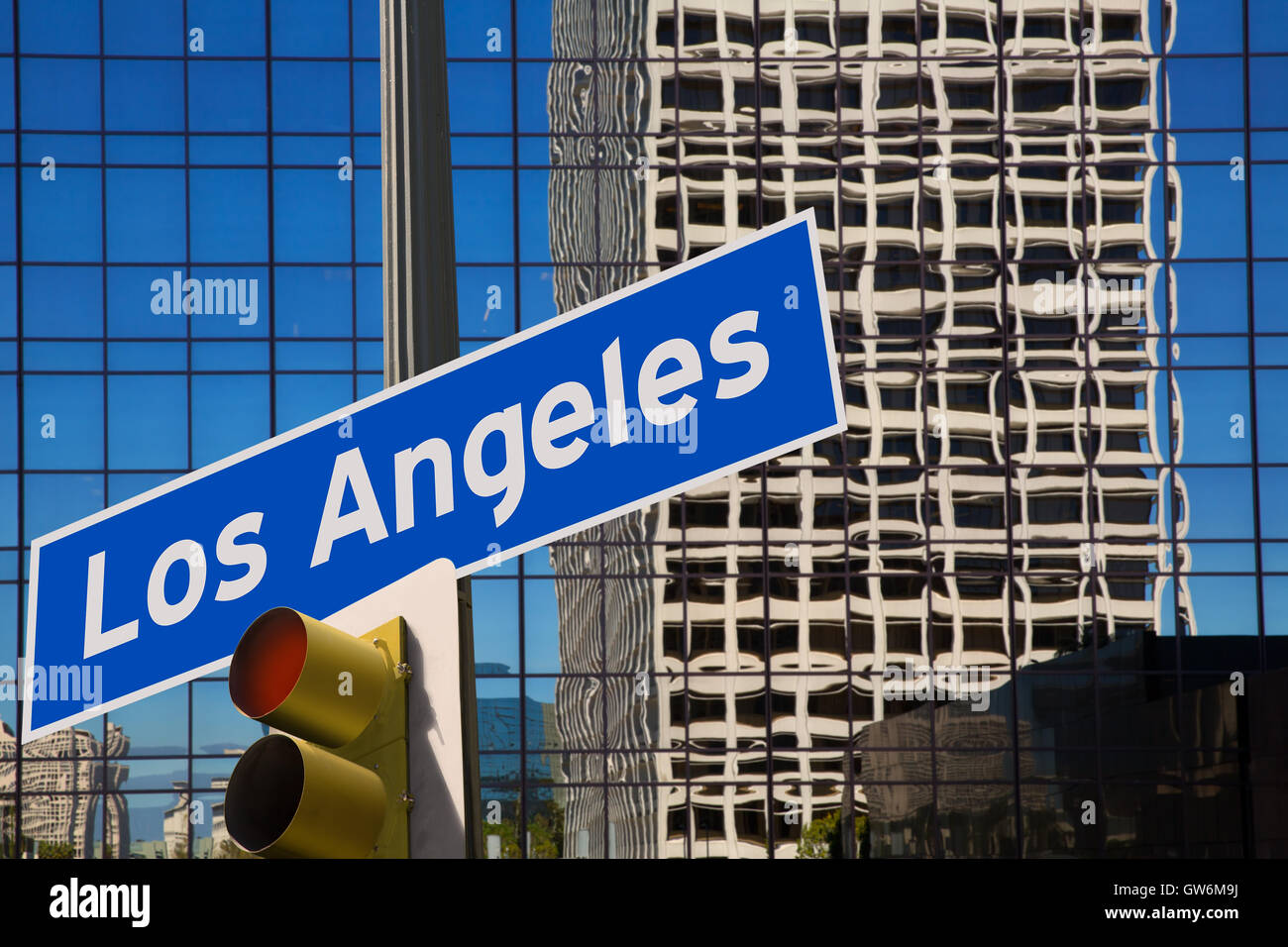 LA Los Angeles downtown wit road sign photo mount Stock Photo - Alamy