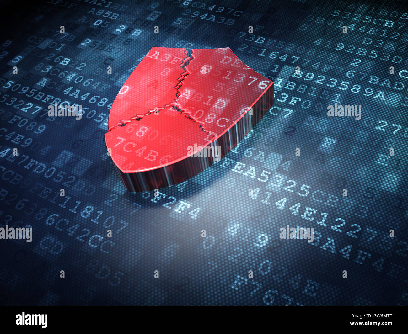 Security concept: Red Broken Shield on digital background Stock Photo ...