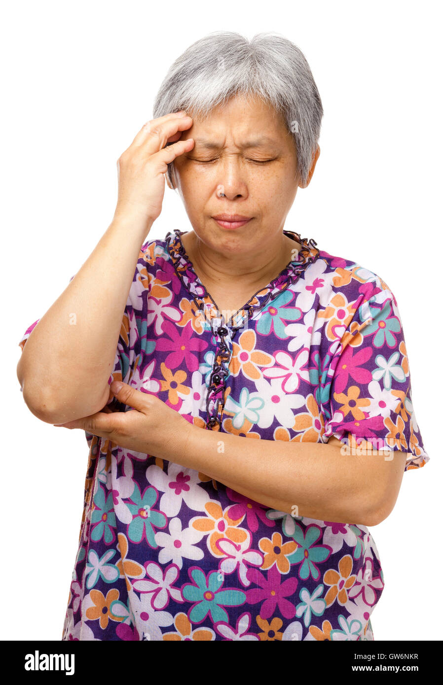 Old woman seriously headache Stock Photo - Alamy