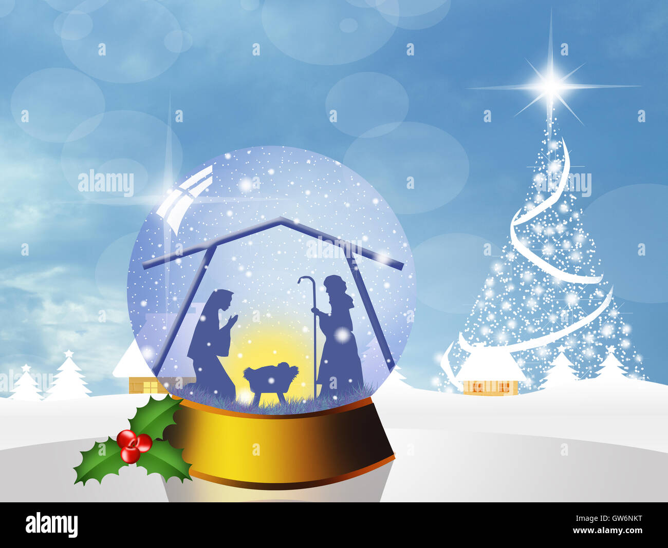 Christmas Nativity Scene in the crystal ball Stock Photo - Alamy
