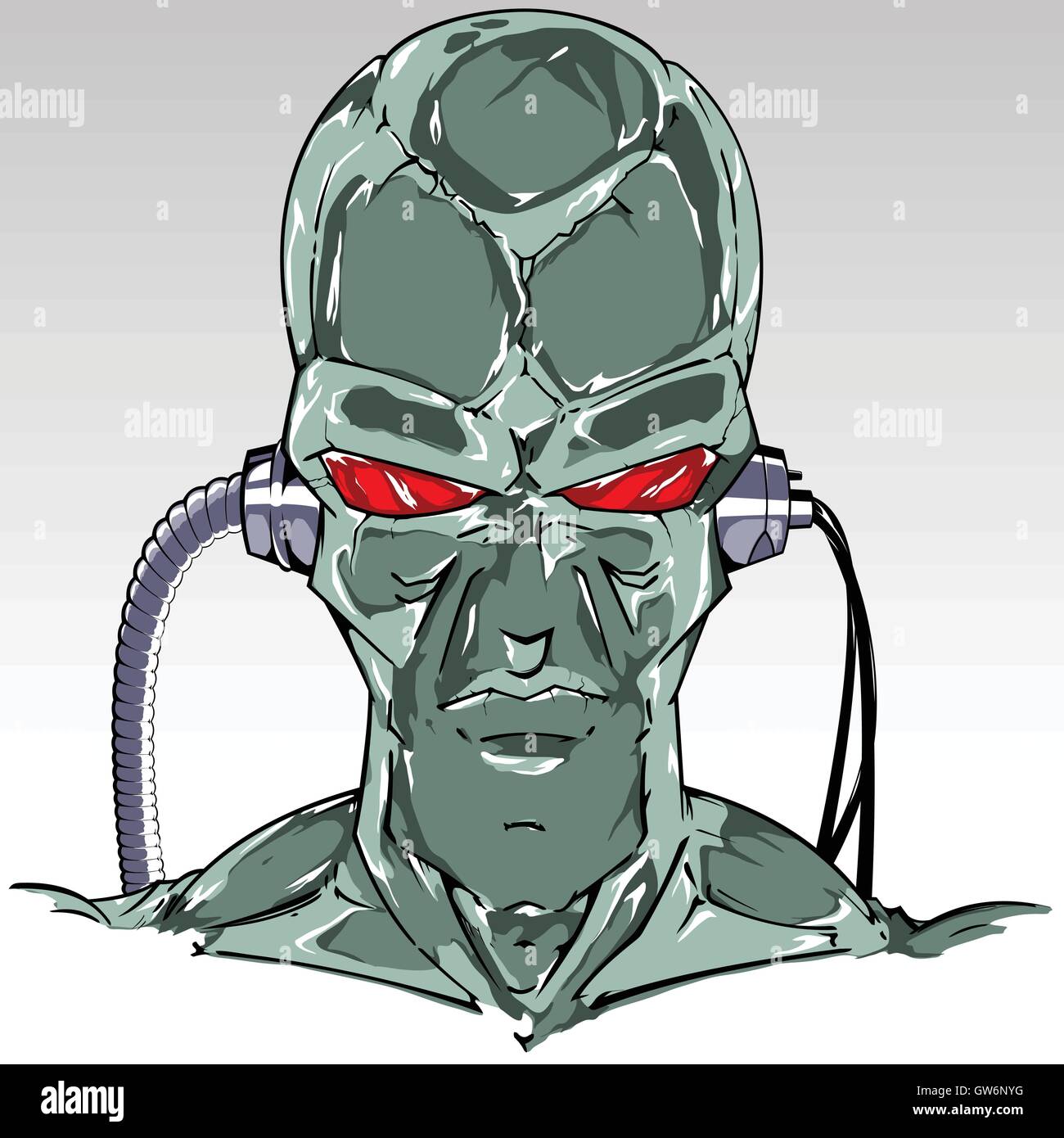 Glossy green skin cyborg head Stock Vector Image & Art - Alamy