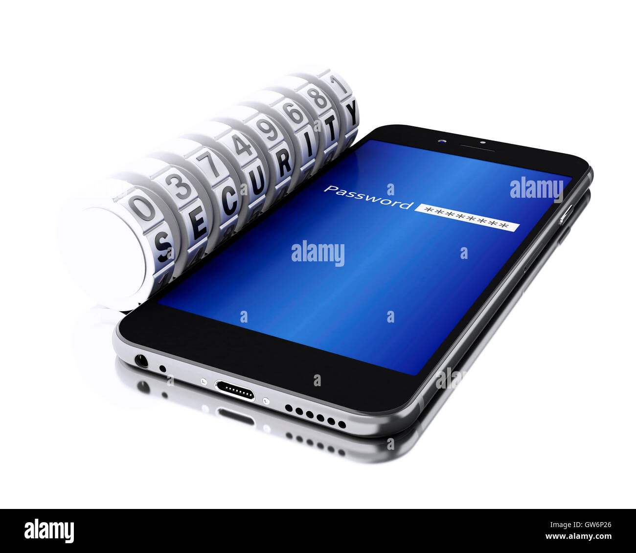 3d illustration. Smartphone with password on the screen and combination ...