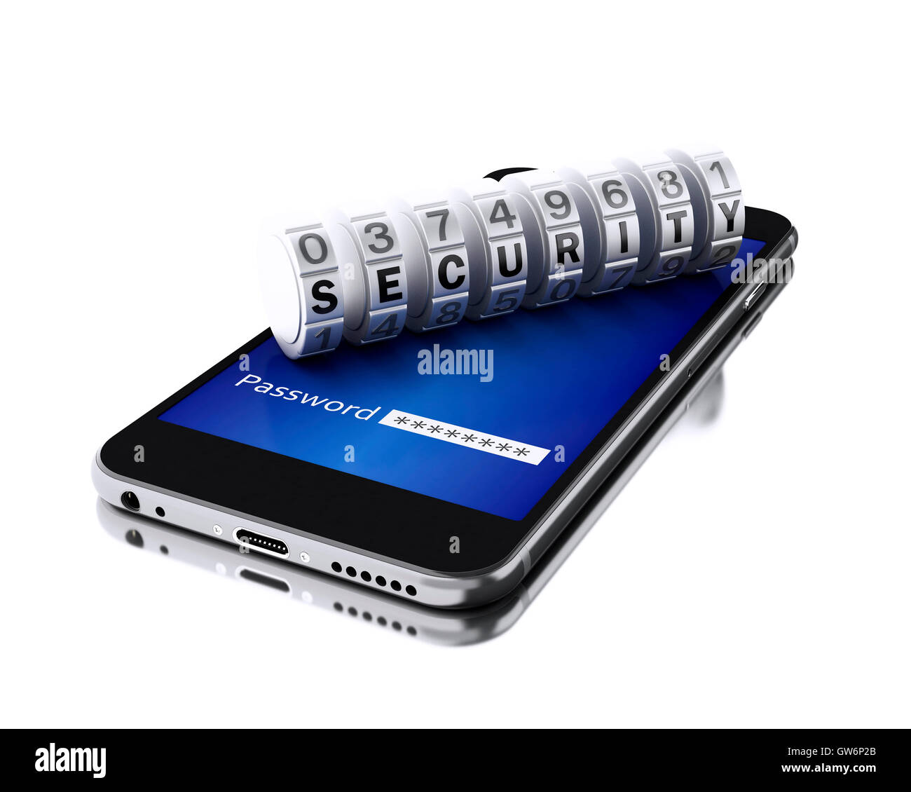 3d illustration. Smartphone with password on the screen and combination ...