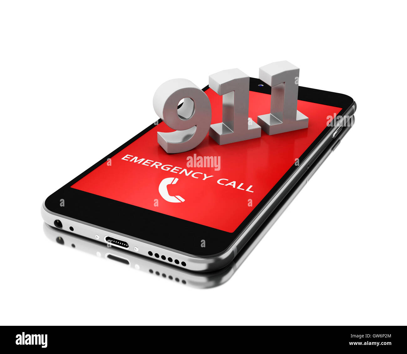 3d illustration. Smartphone with emergency call. Mobile security ...