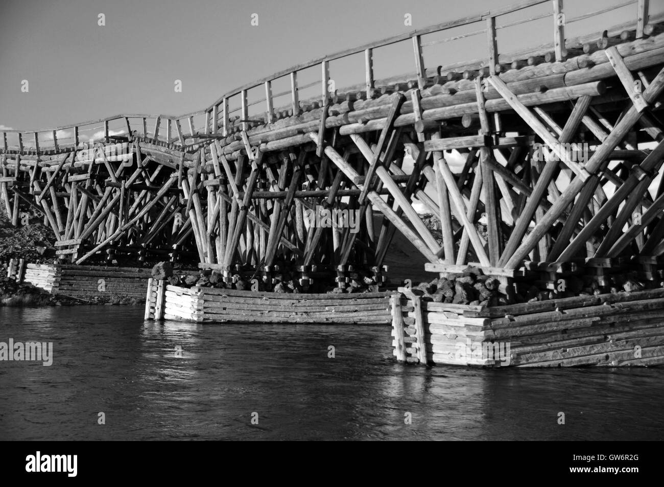 Wooden bridge over the Chuluut River, Mongolia Stock Photo - Alamy
