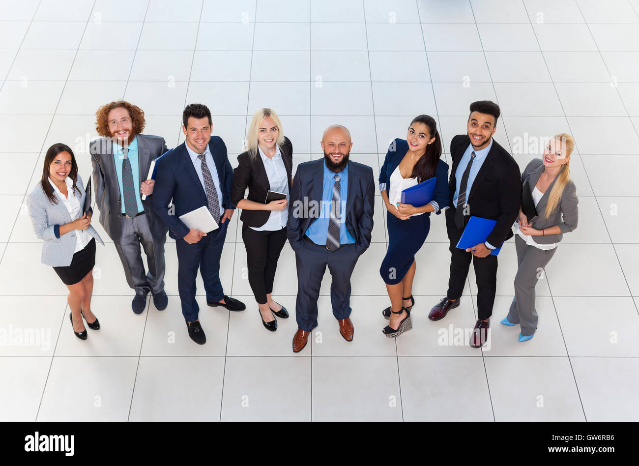 Business People Group Happy Smile Standing At Modern Office Top View ...