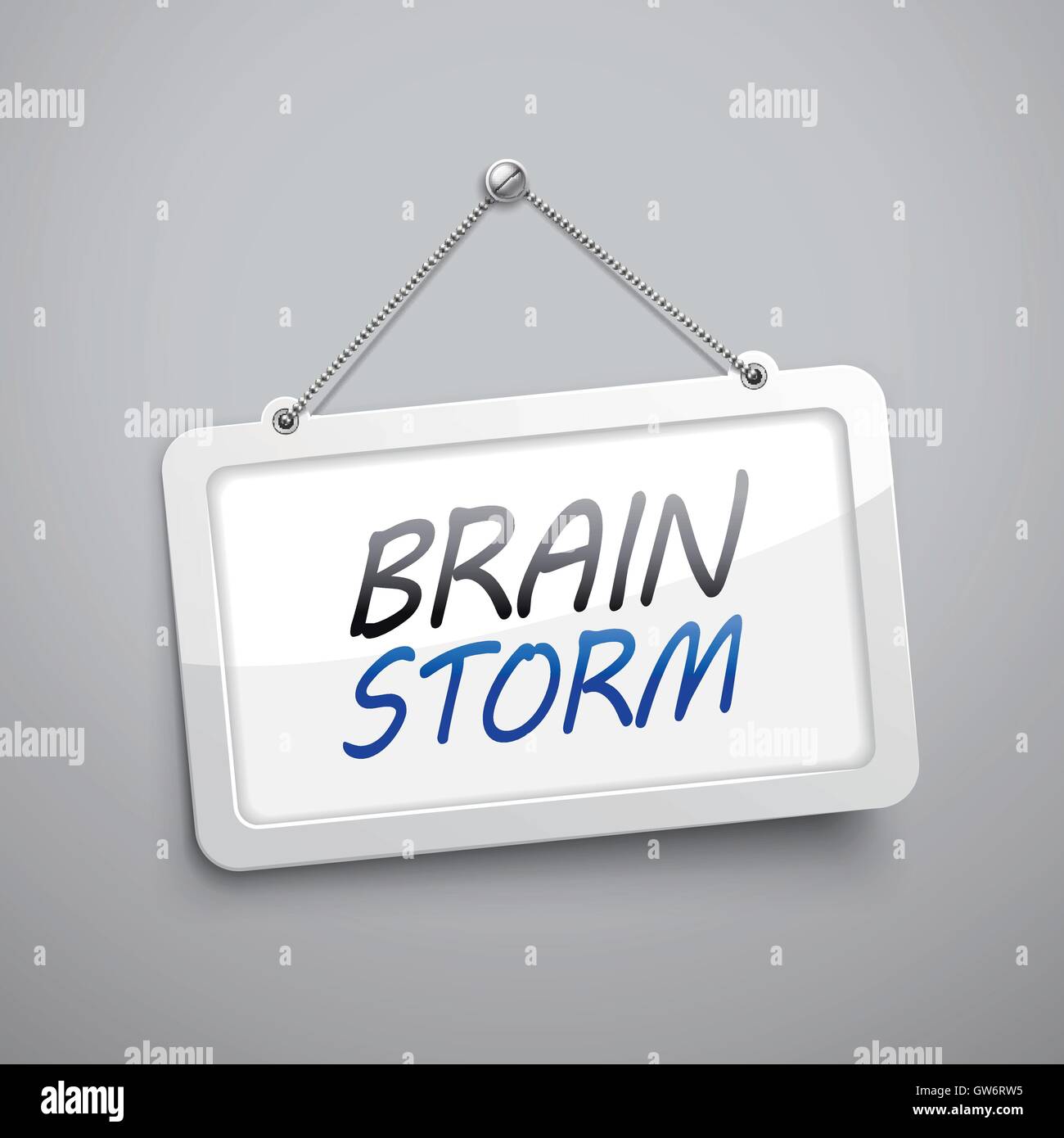 brainstorm hanging sign, 3D illustration isolated on grey wall Stock ...