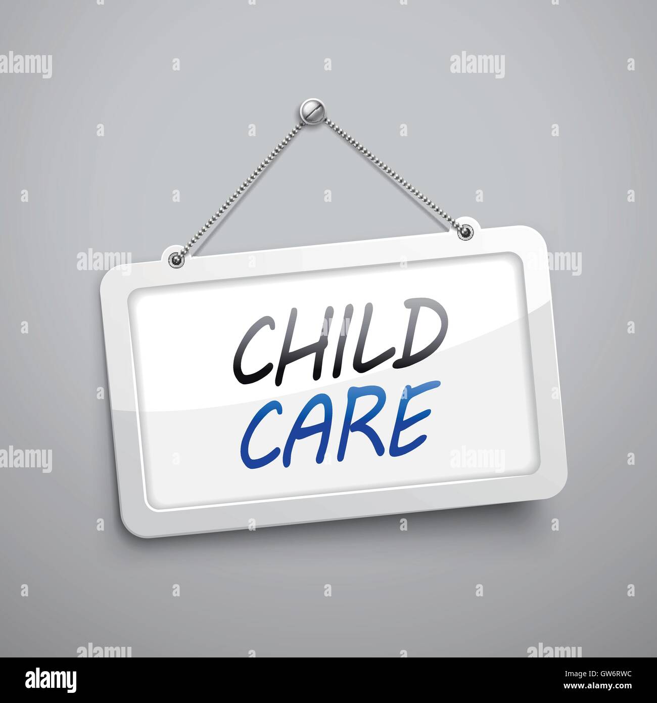 child care hanging sign, 3D illustration isolated on grey wall Stock ...