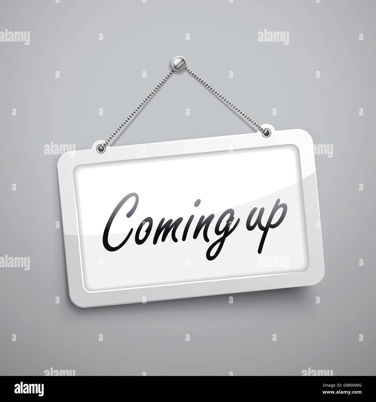 coming up hanging sign, 3D illustration isolated on grey wall Stock ...