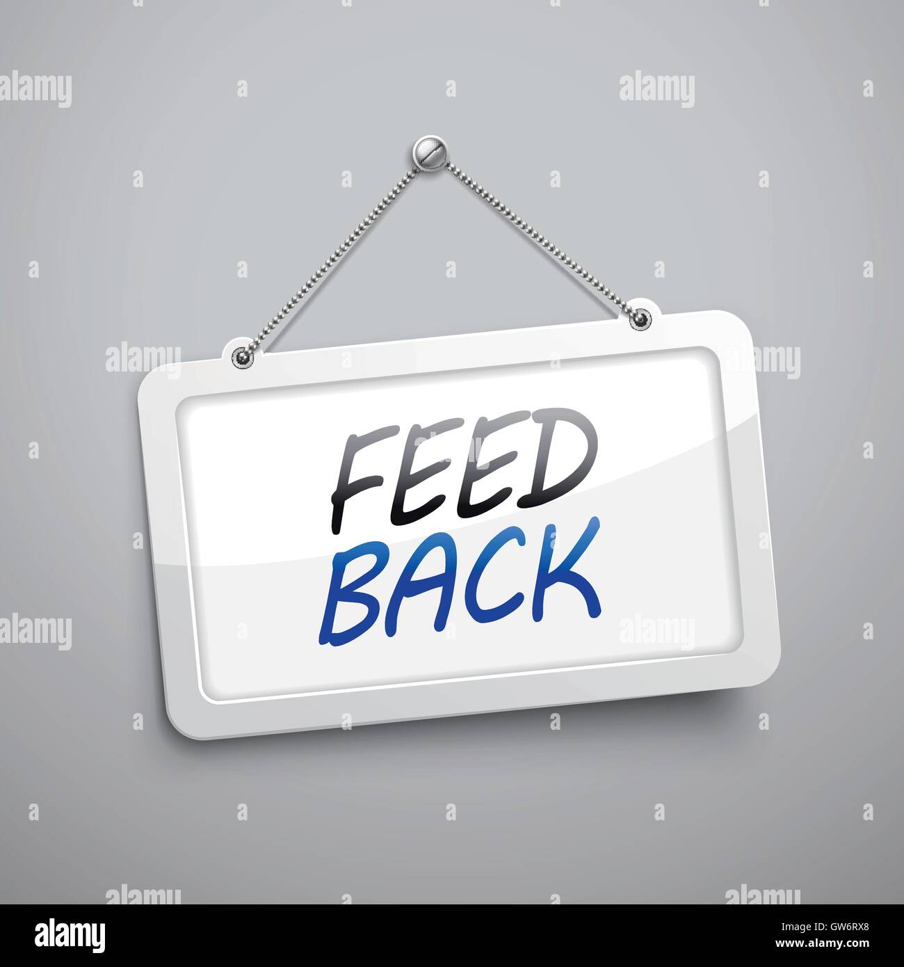 feedback hanging sign, 3D illustration isolated on grey wall Stock ...