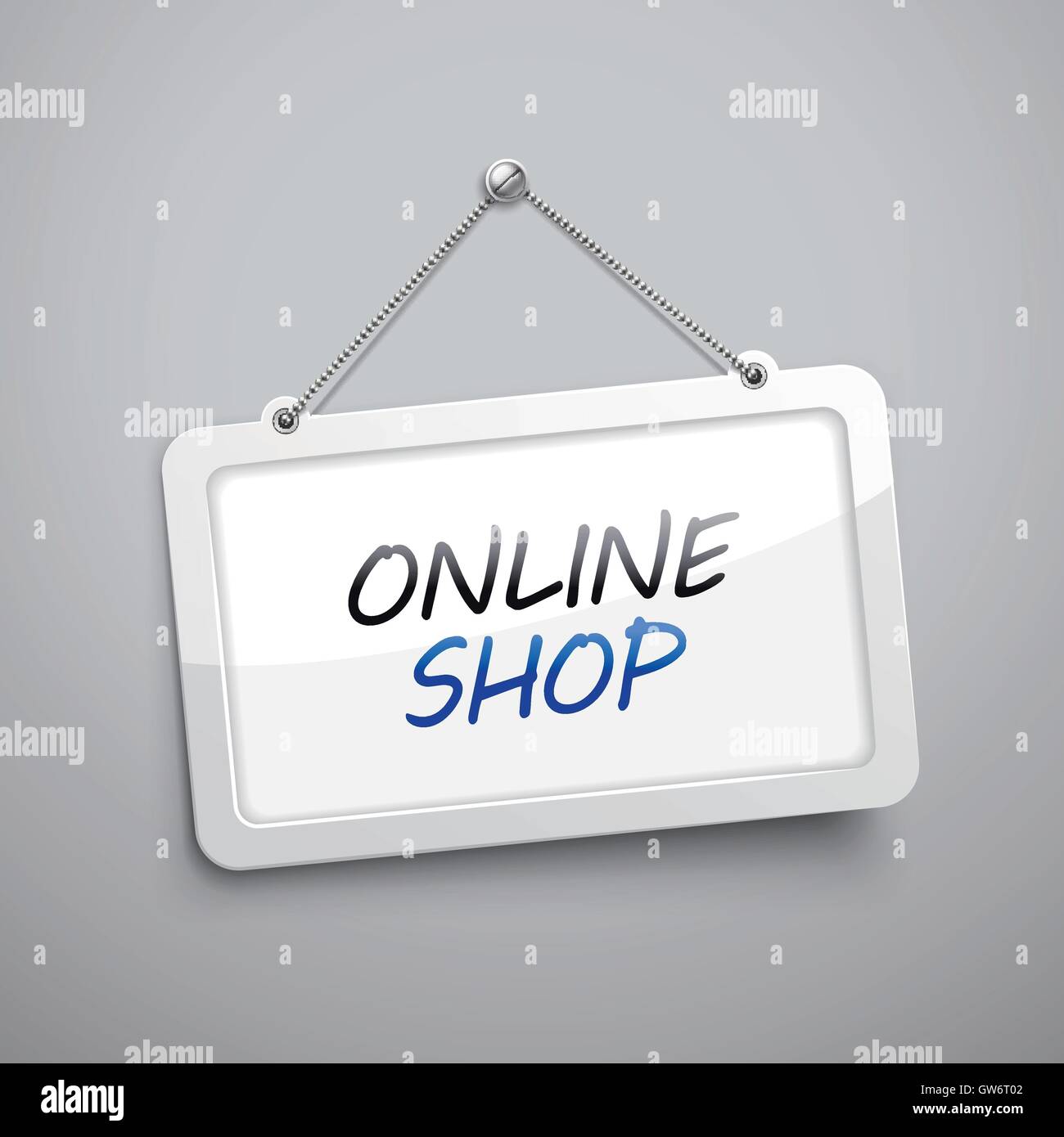 online shop hanging sign, 3D illustration isolated on grey wall Stock ...