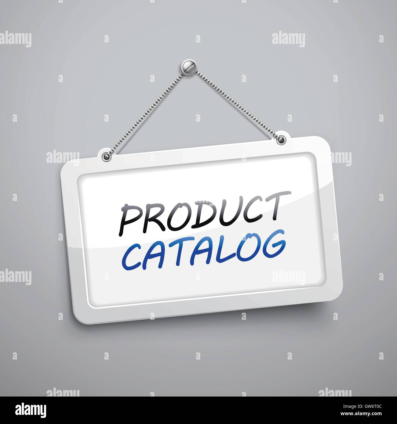product catalog hanging sign, 3D illustration isolated on grey wall ...