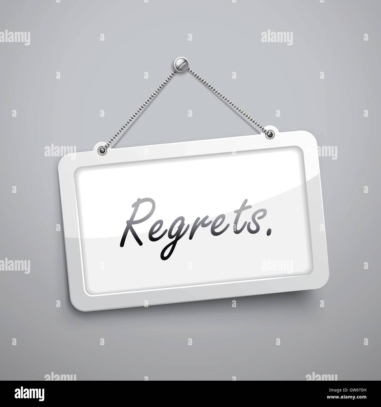 regrets hanging sign, 3D illustration isolated on grey wall Stock ...