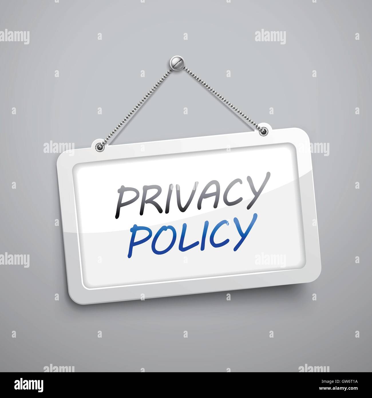 privacy policy hanging sign, 3D illustration isolated on grey wall ...