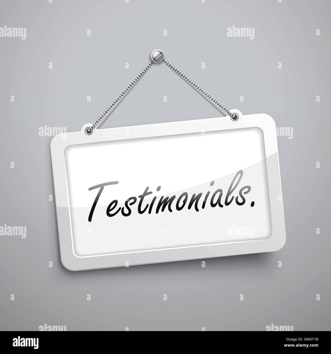 testimonials hanging sign, 3D illustration isolated on grey wall Stock ...