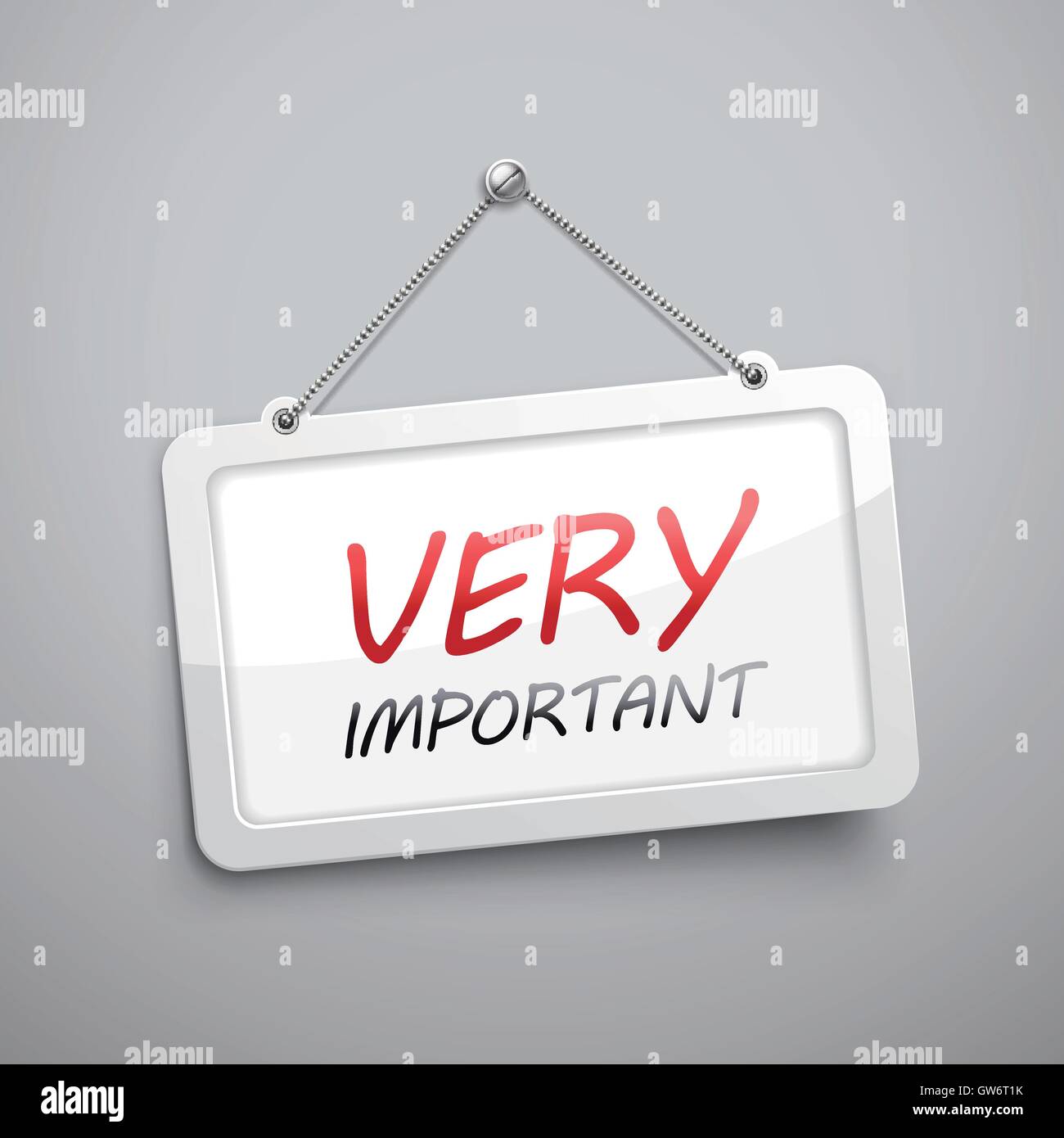 very important hanging sign, 3D illustration isolated on grey wall ...