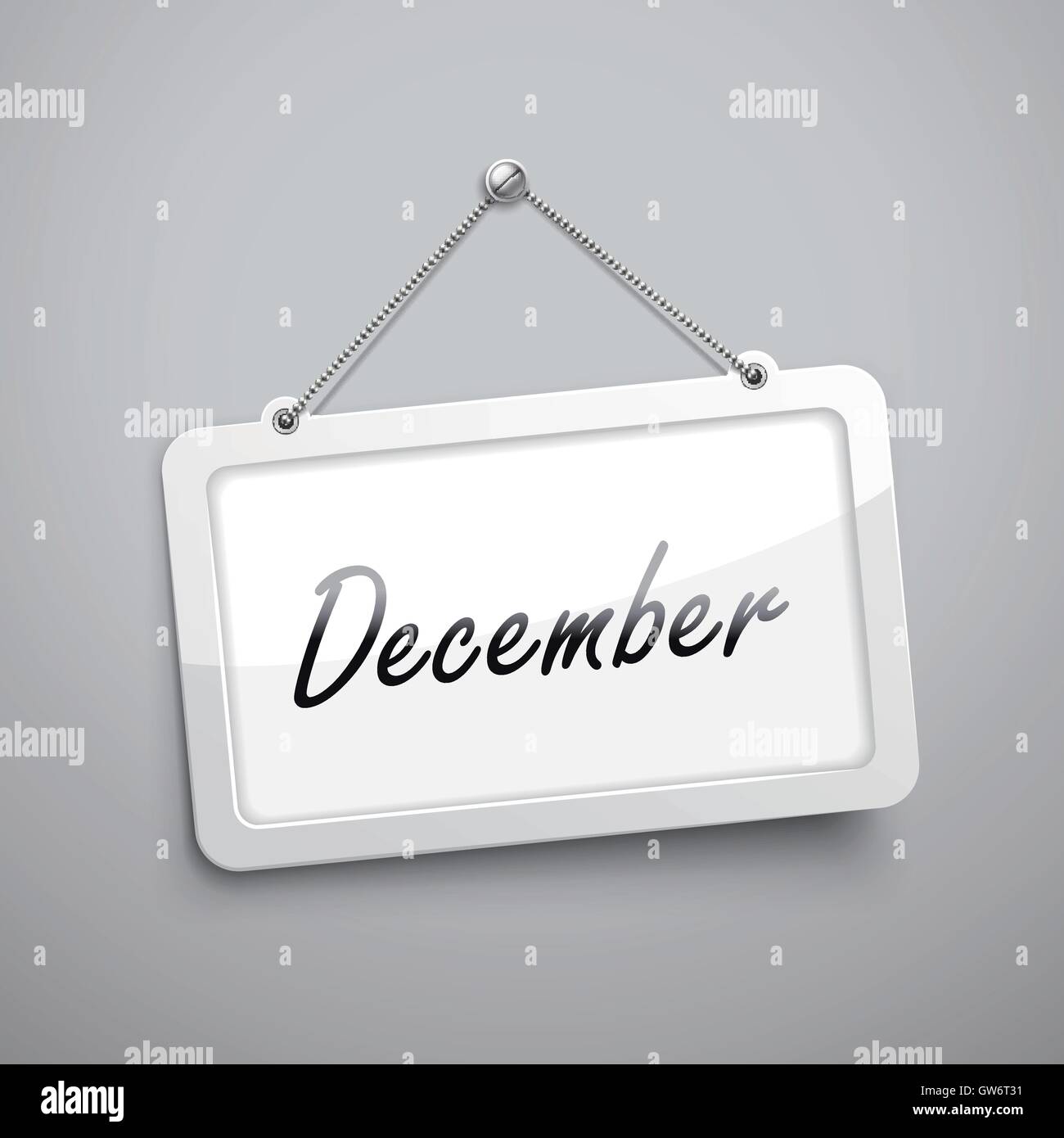 December hanging sign, 3D illustration isolated on grey wall Stock ...