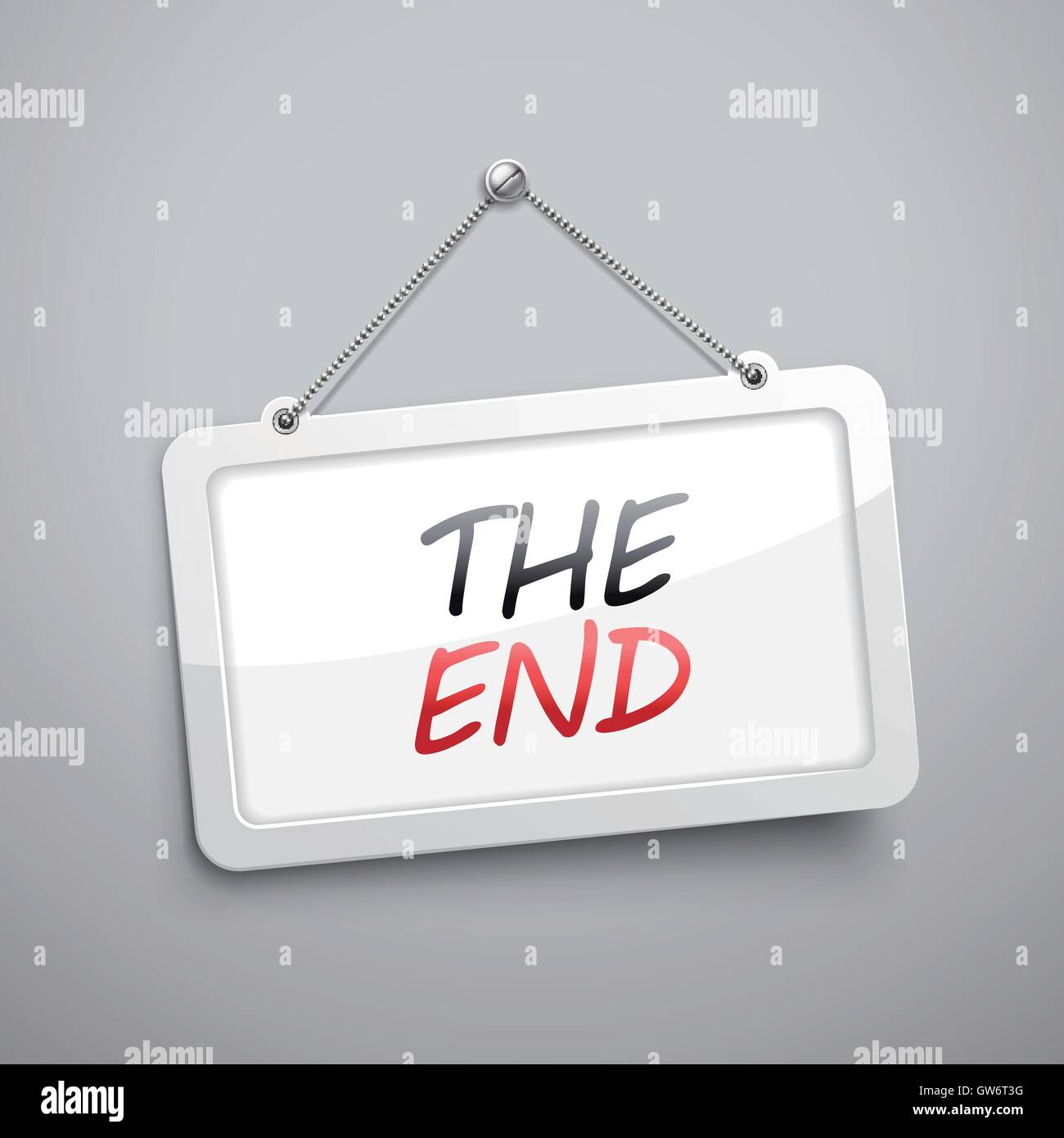 the end hanging sign, 3D illustration isolated on grey wall Stock ...