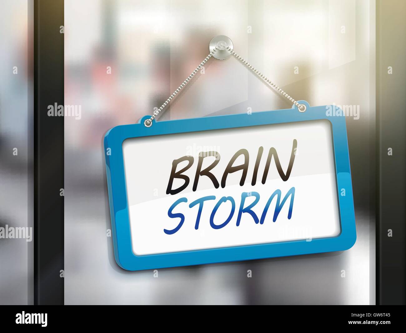 brainstorm hanging sign, 3D illustration isolated on office glass door ...