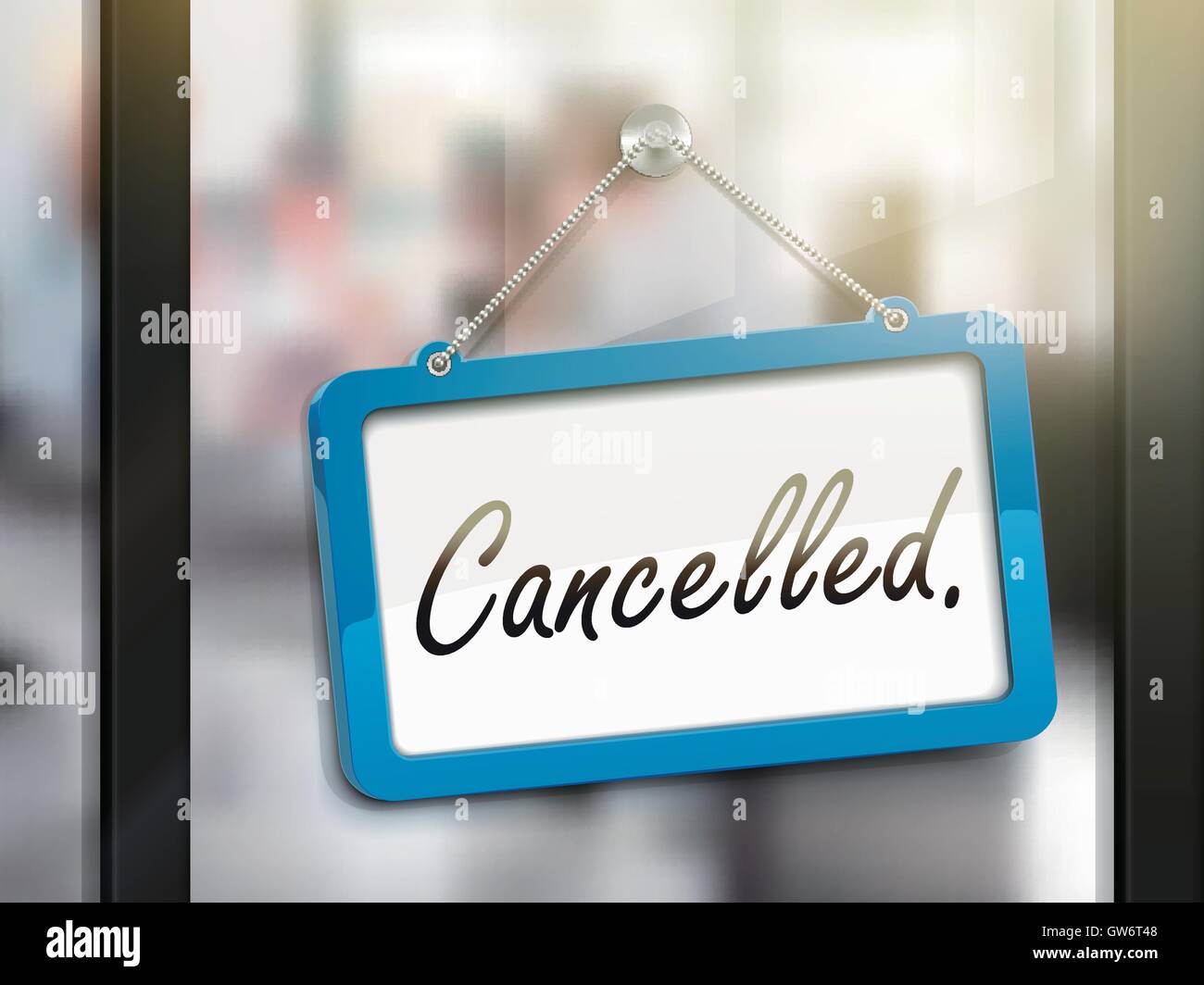 cancelled hanging sign, 3D illustration isolated on office glass door ...